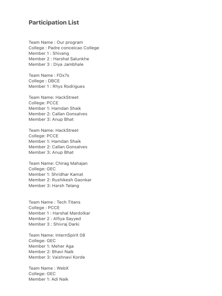 Participation List | PDF