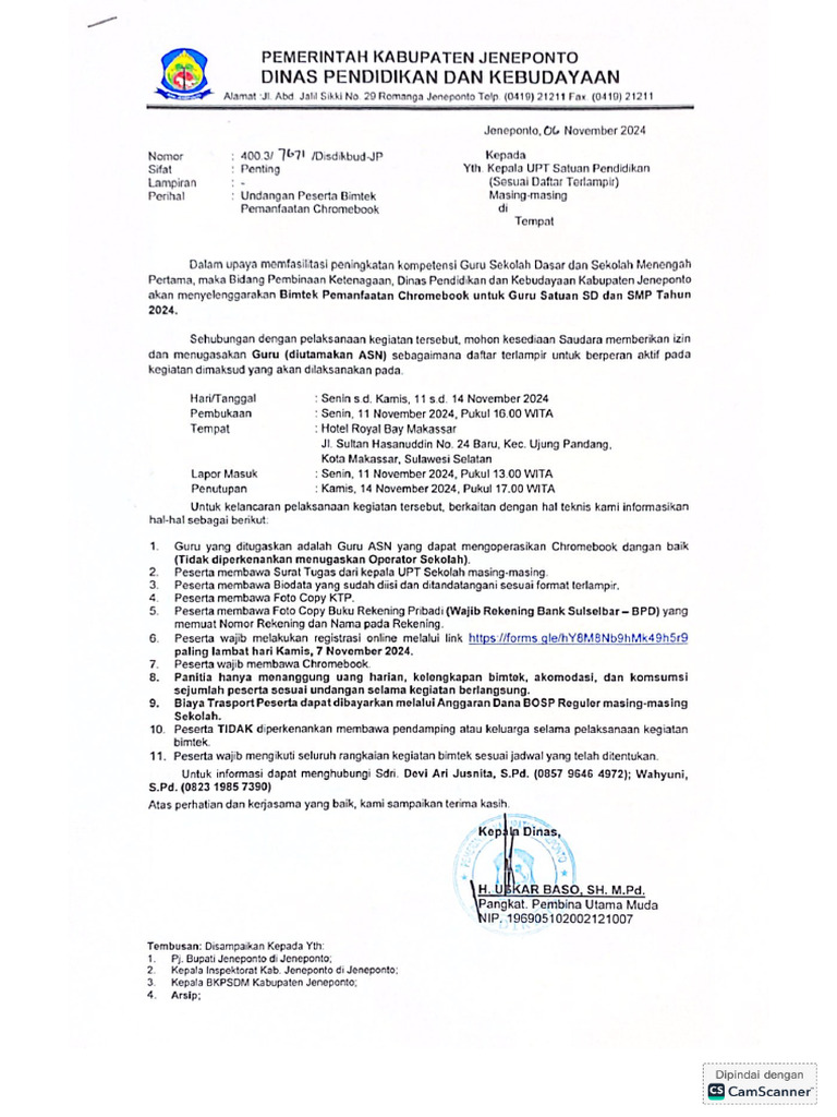 Surat Undangan Bimtek Pemanfaatan Chromebook | PDF