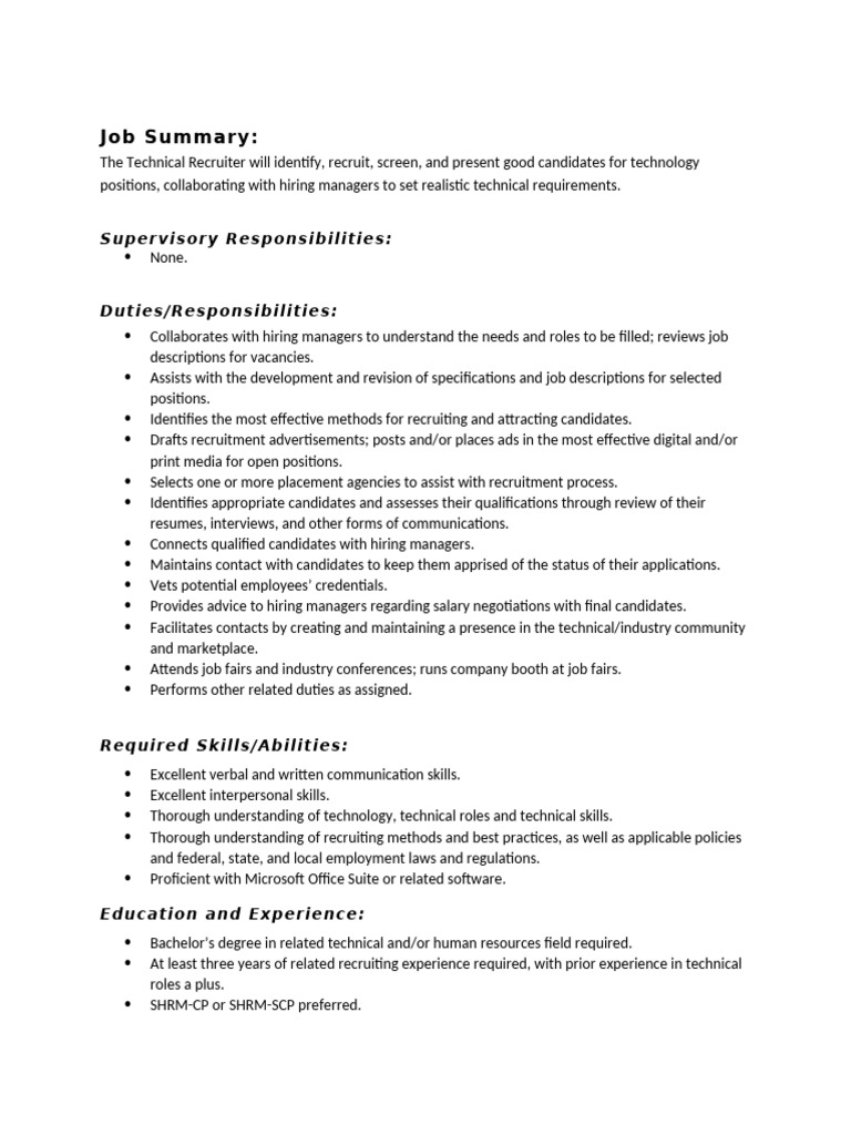 Technical Recruiter | PDF | Recruitment | Business Technical Recruiter | PDF | Recruitment | Business