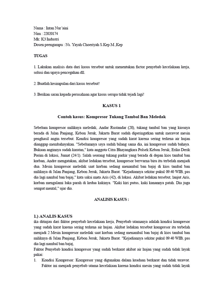 Intan Nur'Aini (22020174) Analisis Resiko Kecelakaan Kerja. 1 | PDF