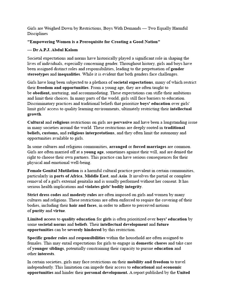 Girls Are Weighed Down by Restrictions | PDF | Gender | Gender Studies