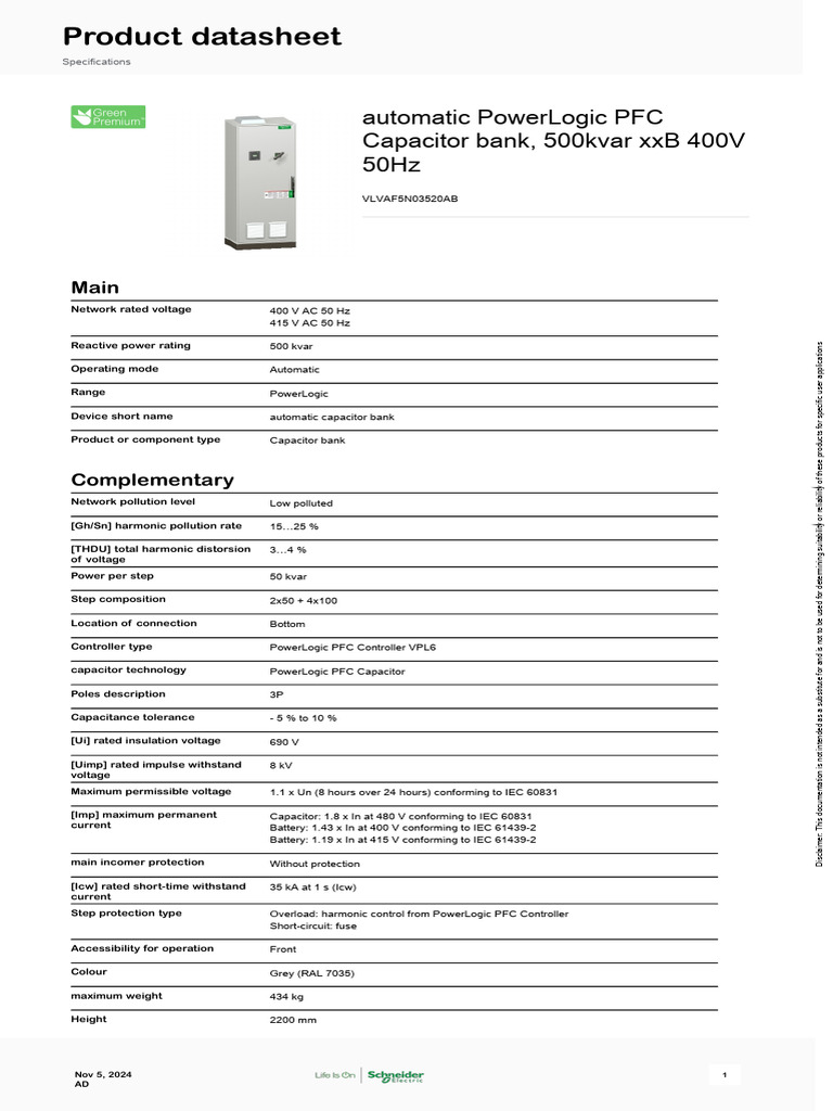 Schneider Electric_PowerLogic-PFC-Capacitor-Banks-IEC_VLVAF5N03520AB | PDF | Capacitor | Transformer