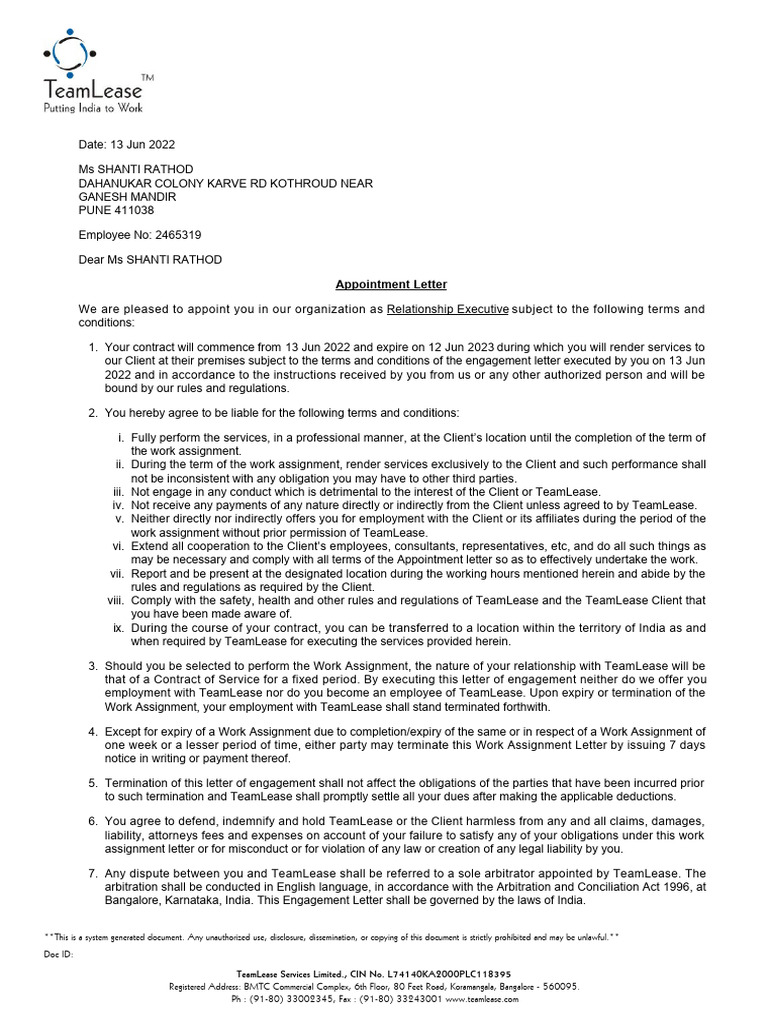 Offer_Letter-1 | PDF | Employment | Contractual Term