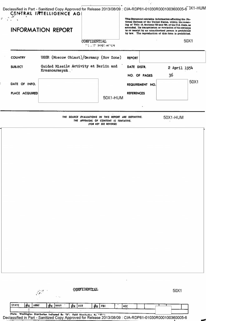 1954 CIA Report - Guided Missile Activity at Berlin and Krasnoarmeysk | PDF