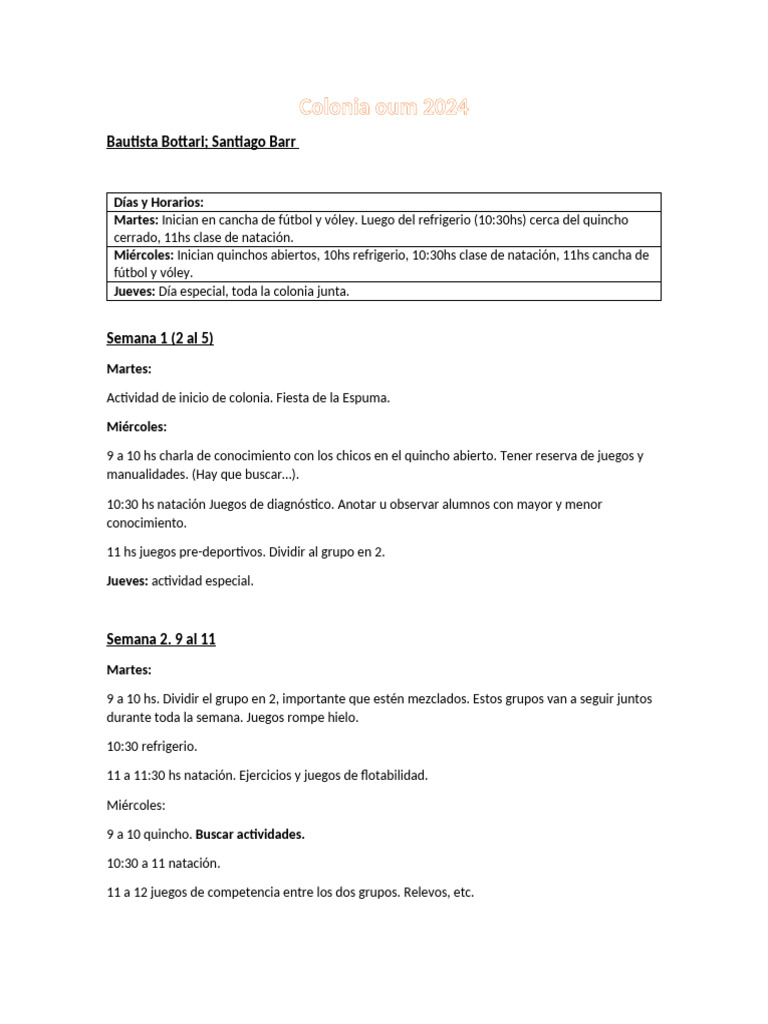 Colonia Oum 2024 Grupo 10-11-12 | PDF