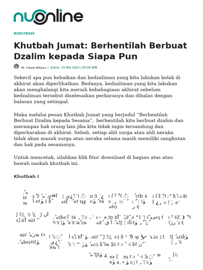 Khutbah Jumat - Berhentilah Berbuat Dzalim Kepada Siapa Pun - NU Online ...