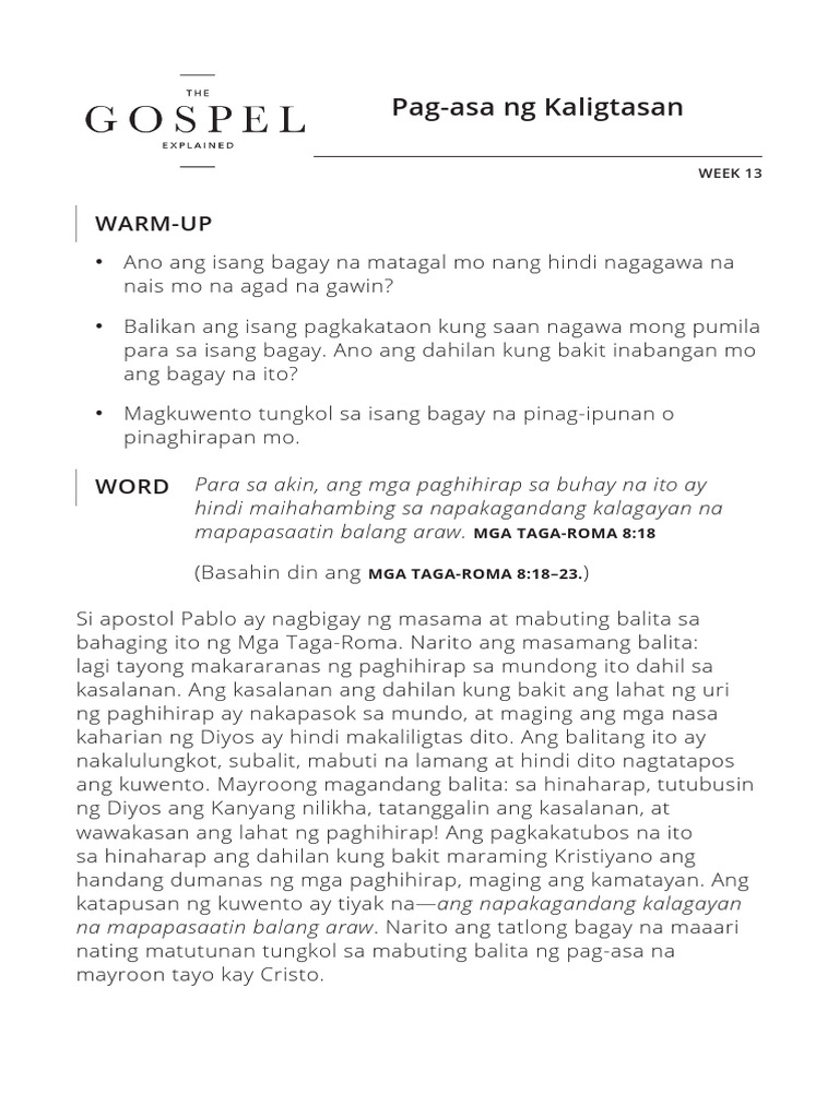 The Gospel Explained Week 13 Pag Asa NG Kaligtasan Ebook | PDF