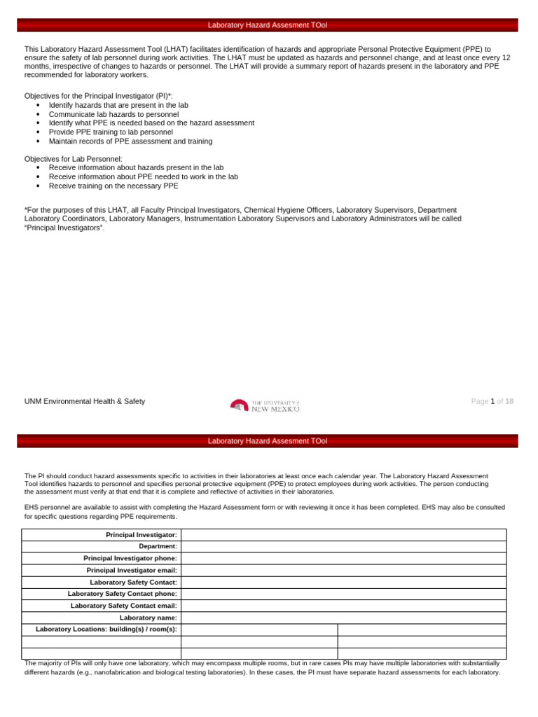 Laboratory Hazard Assessment Tool Guide | PDF | Personal Protective ...