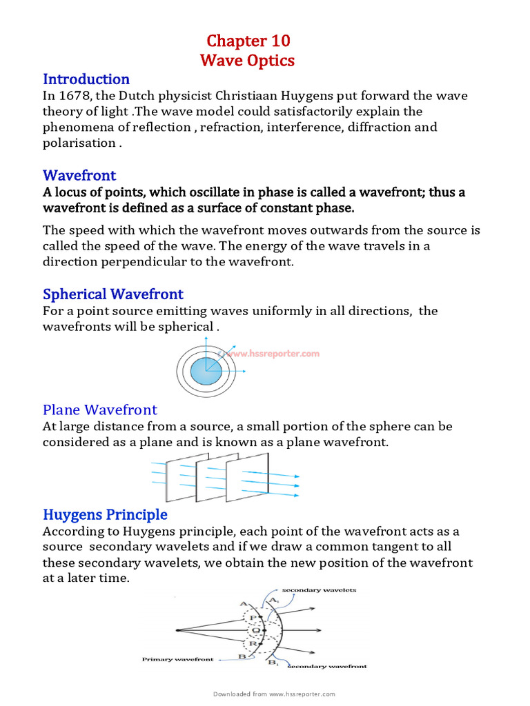 Wave Optics Notes for Class 12 | PDF | Diffraction | Polarization (Waves)