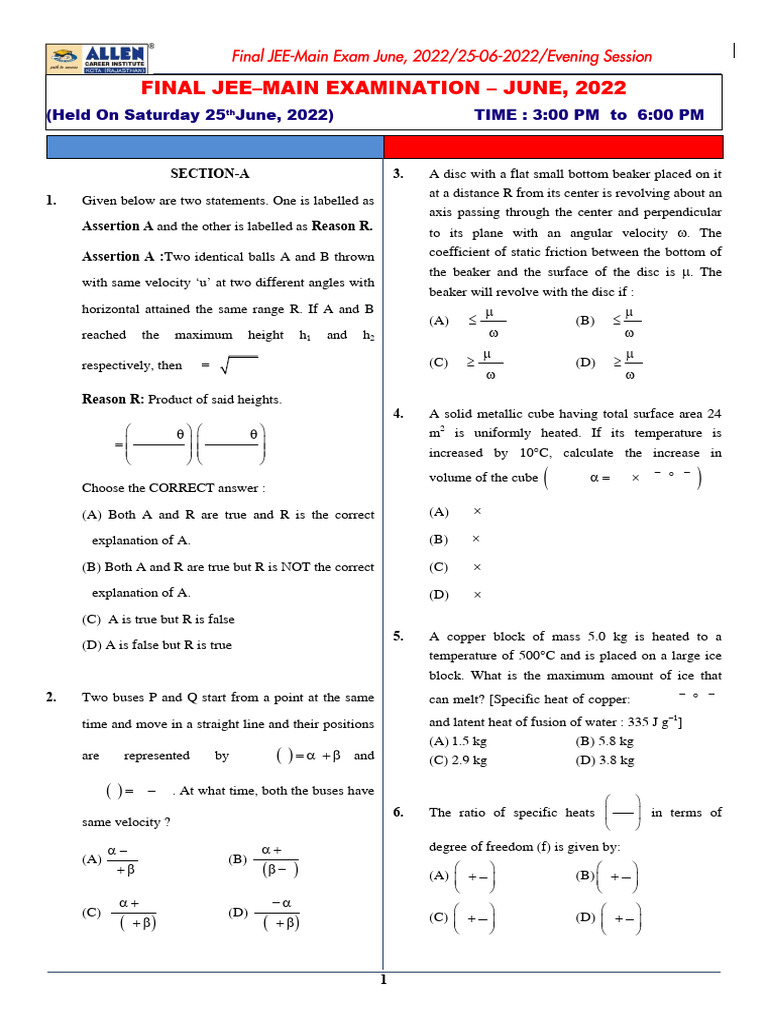 2506 PCM Test Paper Evening Final | PDF | Reflection (Physics) | Magnetism