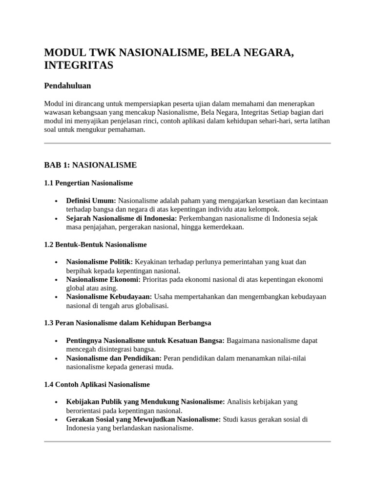 MODUL TWK Nasionalisme, Bela Negara, Integritas Dan 4 Pilar | PDF