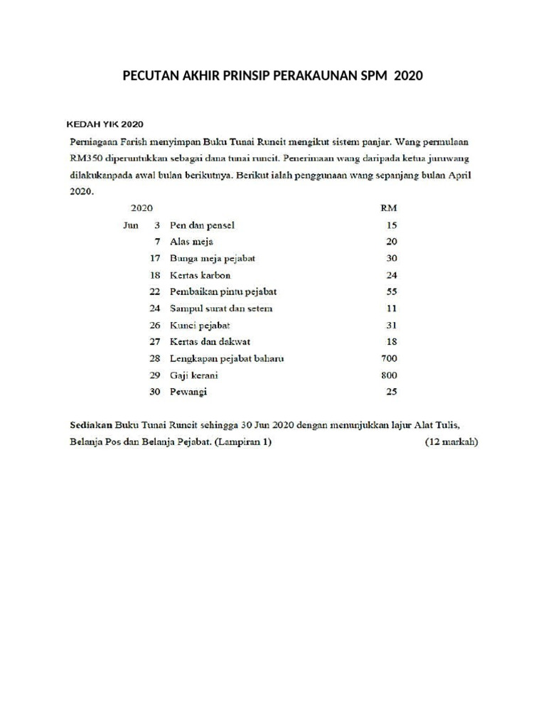 Pecutan Akhir Prinsip Perakaunan SPM 2020 | PDF