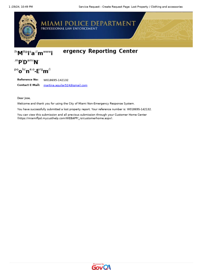 Service Request - Create Request Page - Lost Property - Cell Phone | PDF