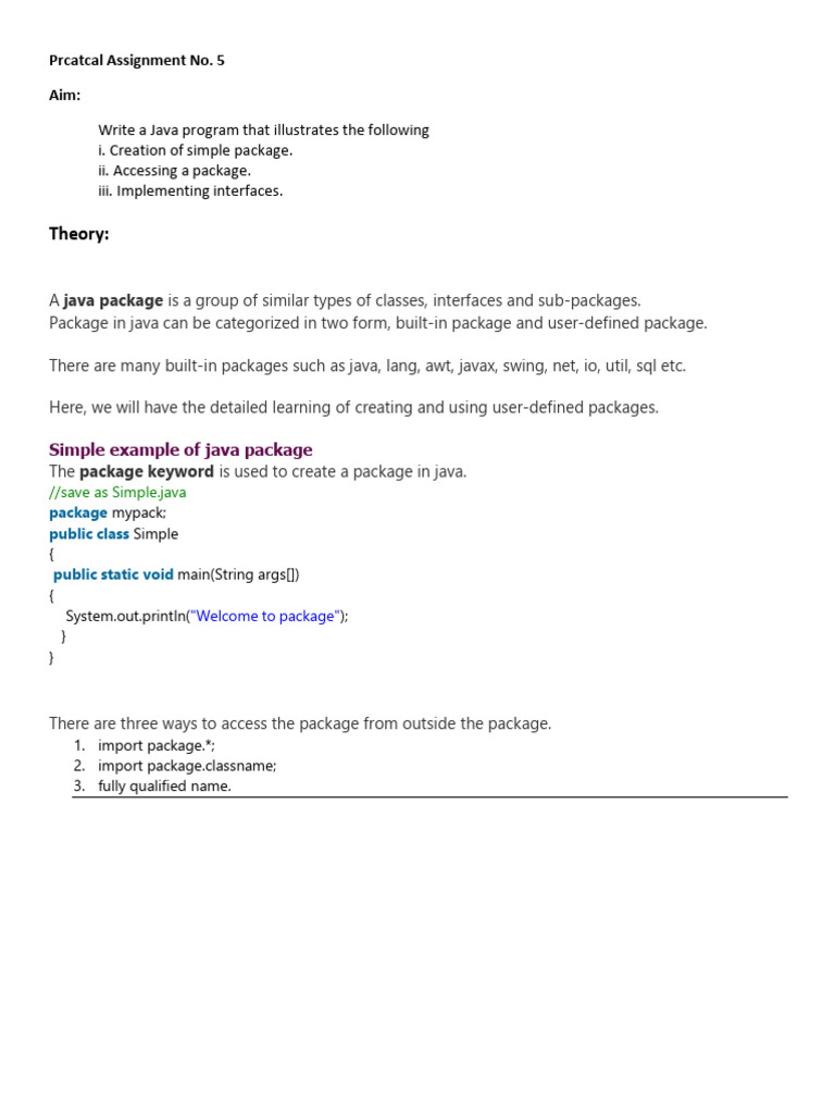 Pr 10 Creating Package Accessing A Package And Implementing Interfaces Pdf Class