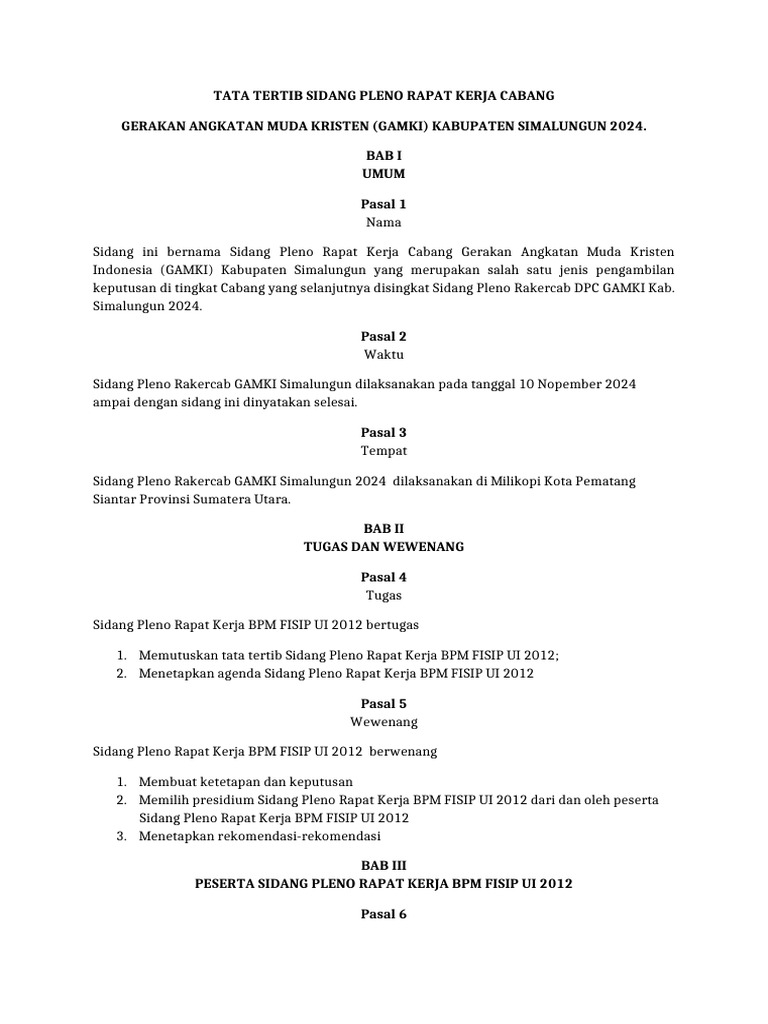 Tata Tertib Sidang Pleno Rapat Kerja1 | PDF