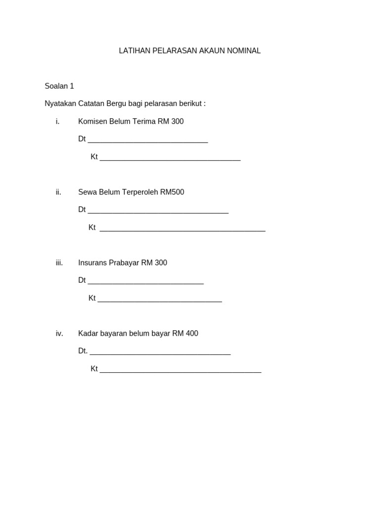 Latihan Pelarasan Akaun Nominal | PDF