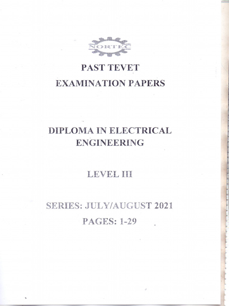 Diploma in Electrical Engineering Level Iii July August Past Teveta ...