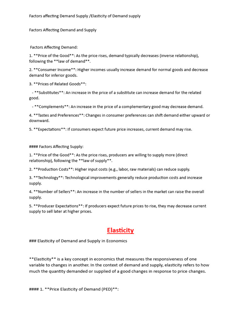 Factors Affecting Demand and Supply Elasticity | PDF | Demand ...