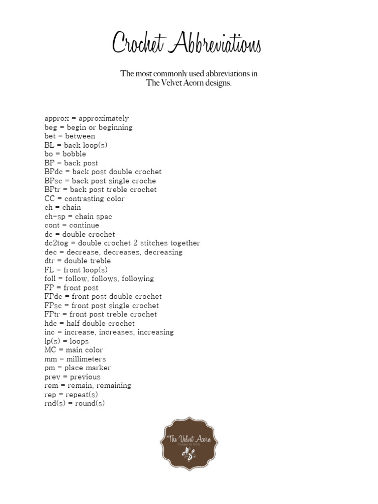 Common Crochet Abbreviations Guide | PDF