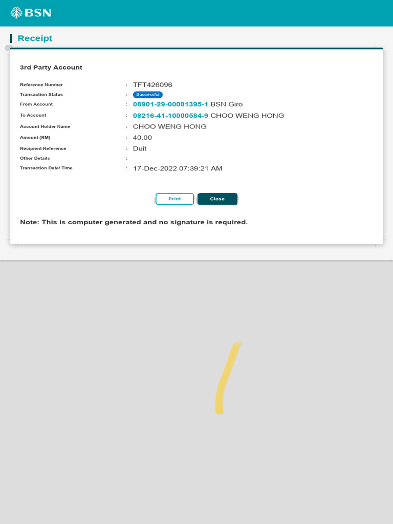 MyBSN - 3rd Party Account Acknowledgement - Bank Simpanan Nasional 2 | PDF