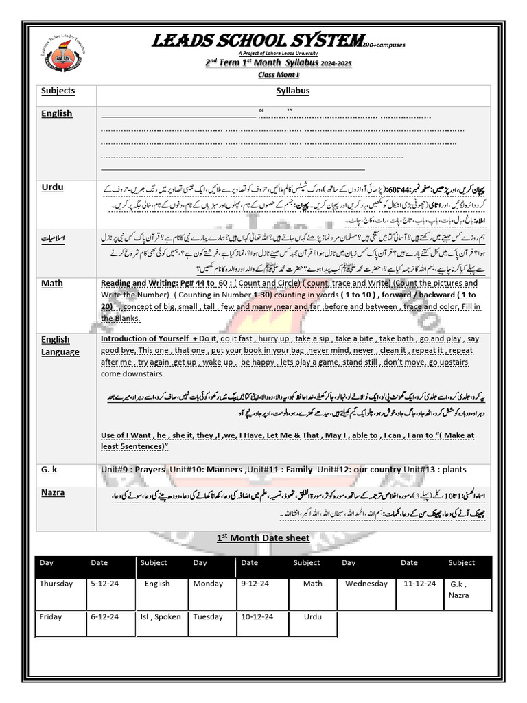 Mont 1 1st Month 2nd | PDF