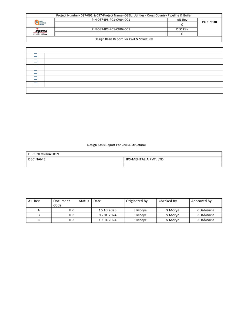 PIN 087 IPS PC1 CV04 001 C Design Basis Report for Civil & Structural (1) | PDF | Foundation ...