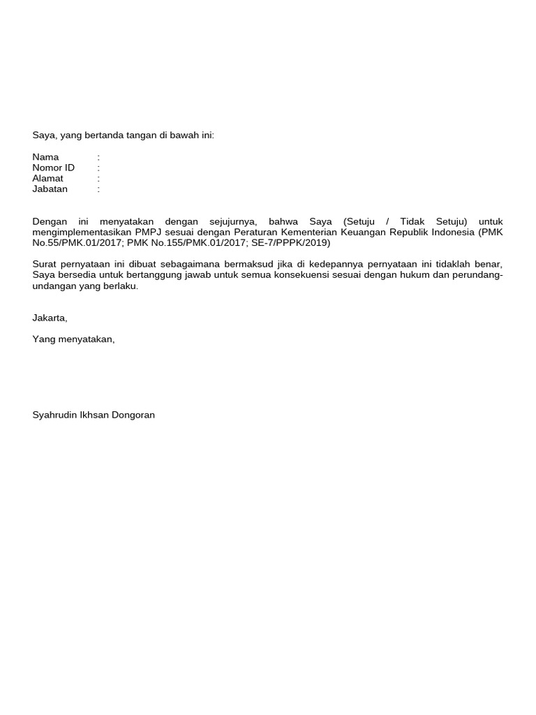 Form Persetujuan PMPJ | PDF