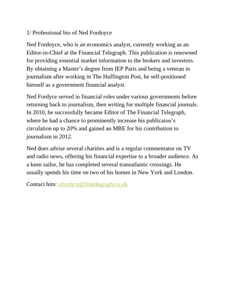 Ned Fordoyce - Professional Bio | PDF