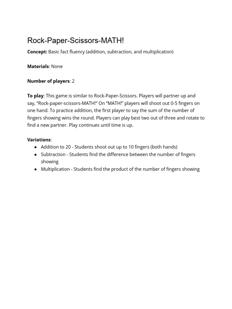 Rock Paper Scissors MATH | PDF