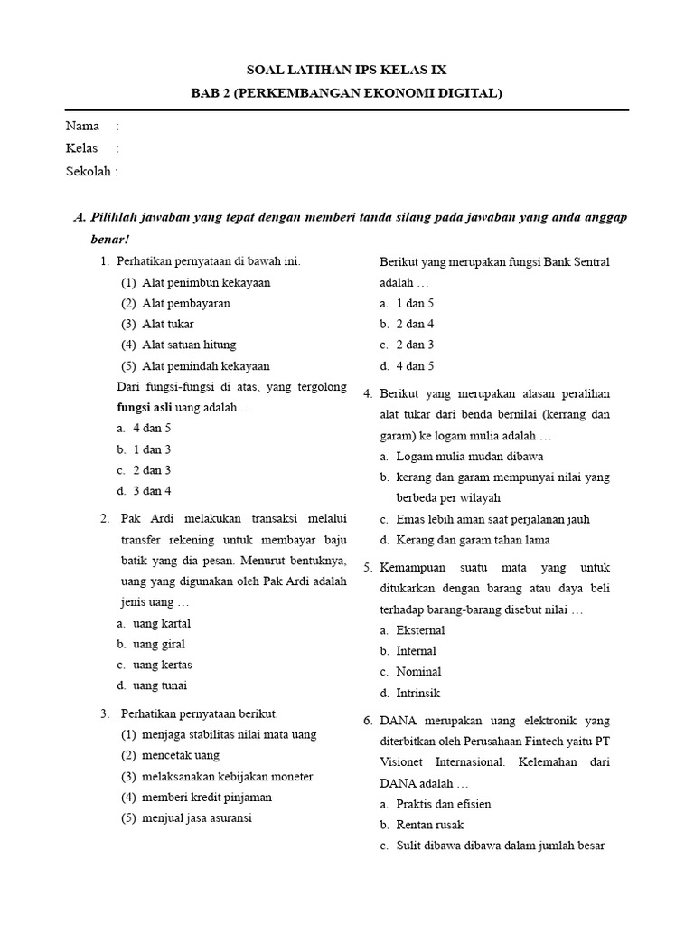 Latsol 9 IPS (BAB 2 Perkembangan Ekonomi Digital) | PDF
