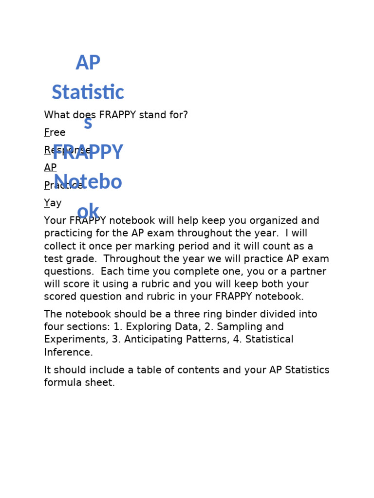 AP Statistics FRAPPY Notebook Guide | PDF