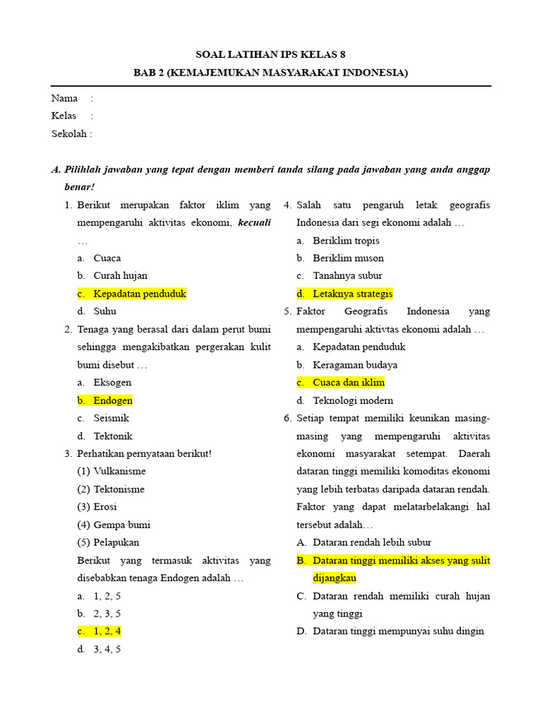 Kunci Jawaban Latsol 8 IPS (BAB 2 Kemajemukan Masyarakat Indonesia) | PDF