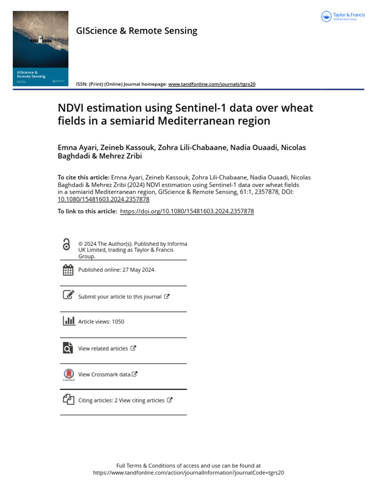 NDVI Estimation from Sentinel-1 Data | PDF