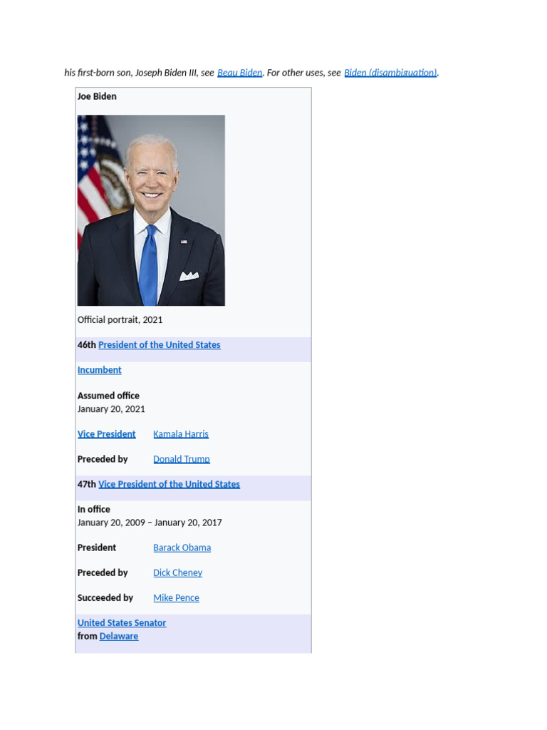 Joe Biden | PDF | Joe Biden | Presidency Of The United States