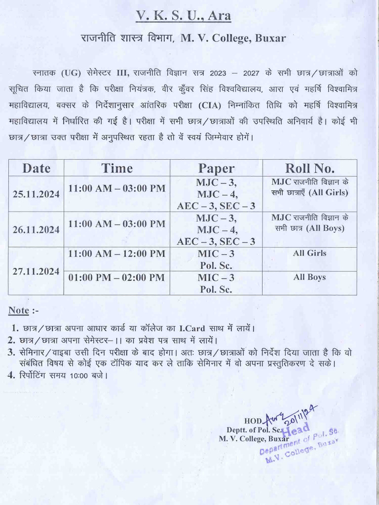 UG Sem. III Session 2023 2027 Pol Sc MJCMIC Internal Exam 2024 | PDF