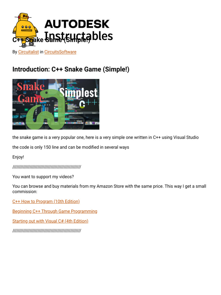 C++ Snake Game for Beginners | PDF | Computer Programming | Software ...