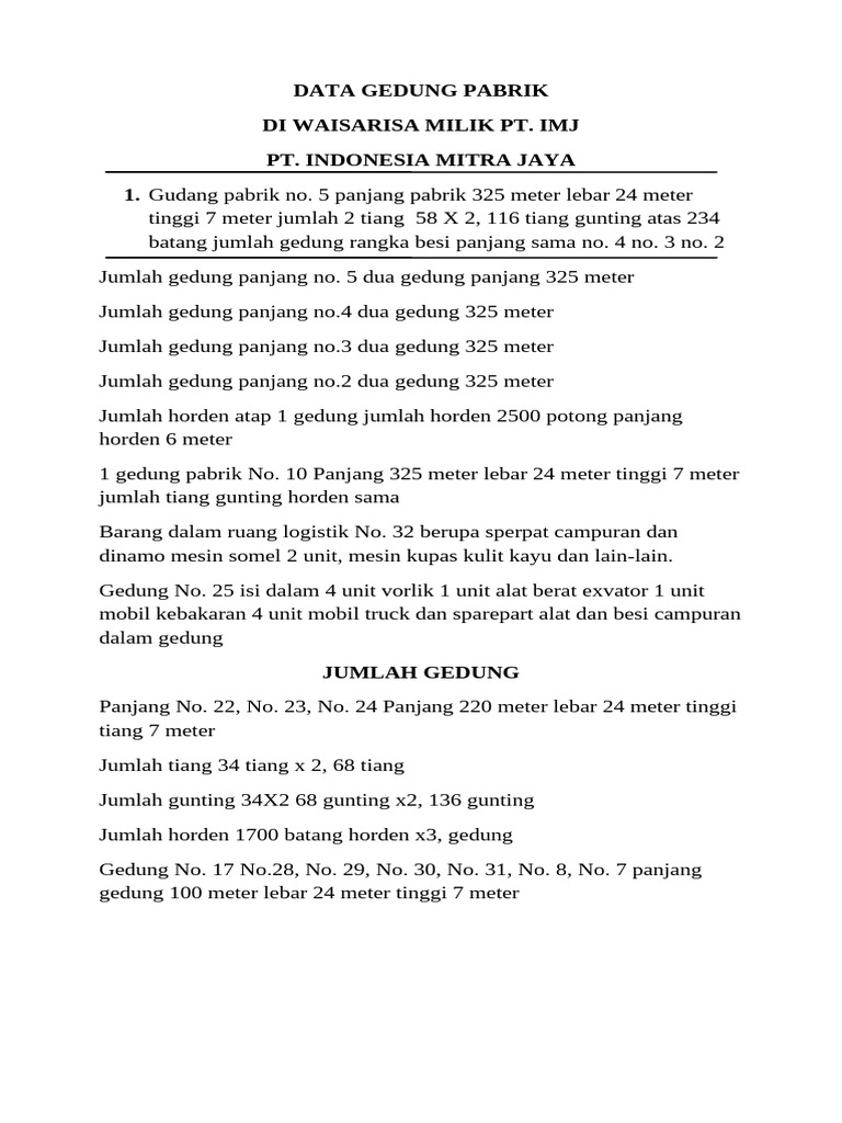DATA GEDUNG PABRIK | PDF