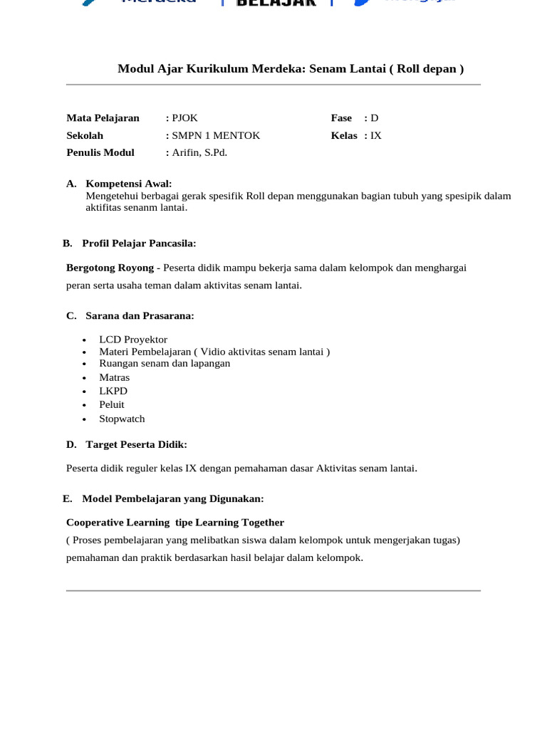 Modul Senam Lantai: Teknik Roll Depan | PDF