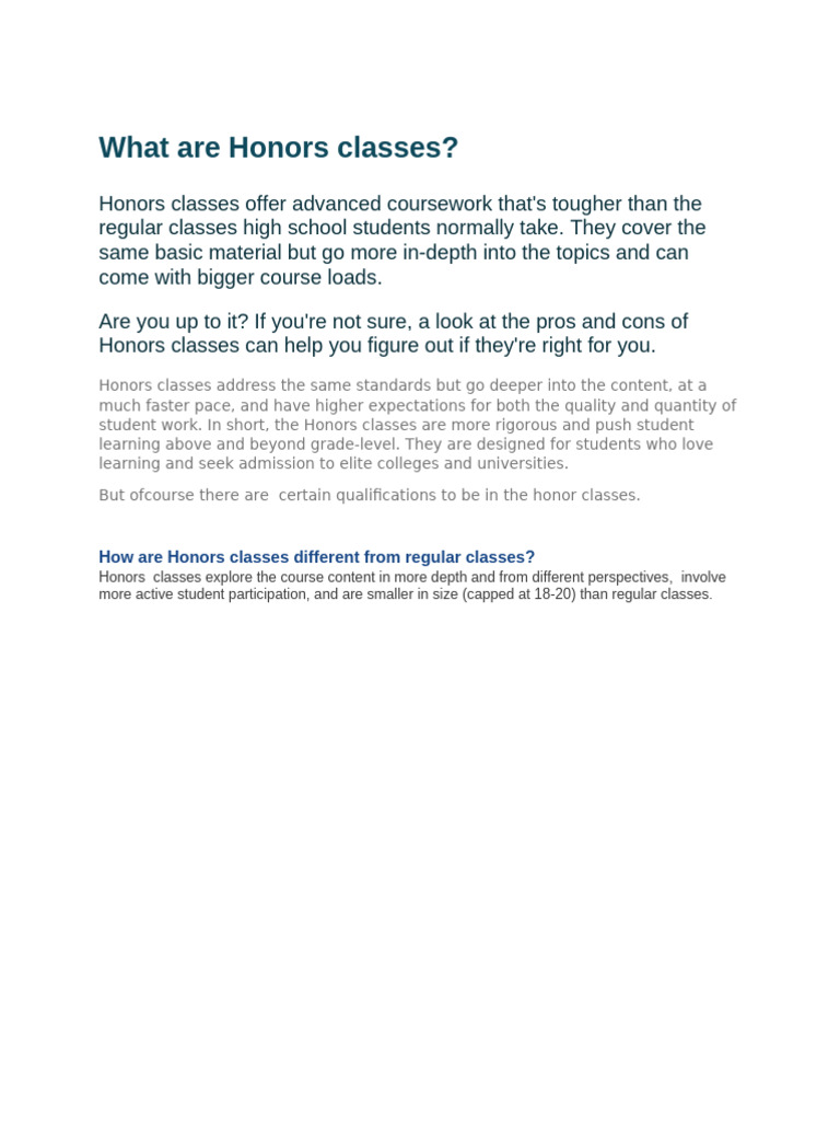 What Are Honors Classes | PDF