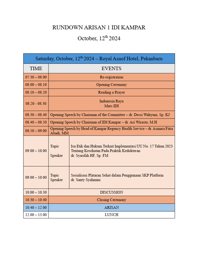 Rundown Arisan 1 Idi Kampar 2024 | PDF