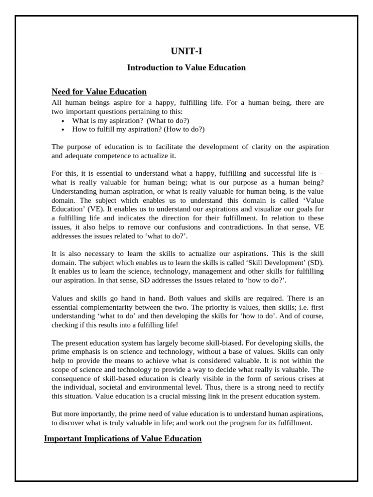 Importance of Value Education | PDF | Disciplines | Family