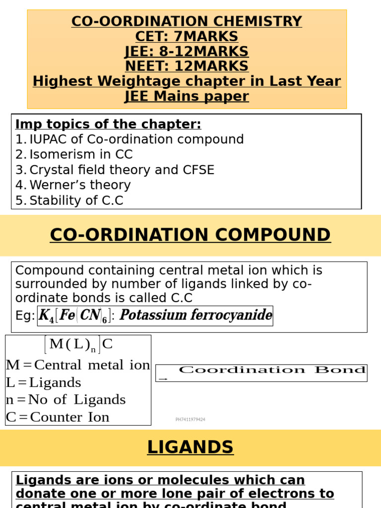 Coordination Chemistry Jee | PDF | Coordination Complex | Ligand
