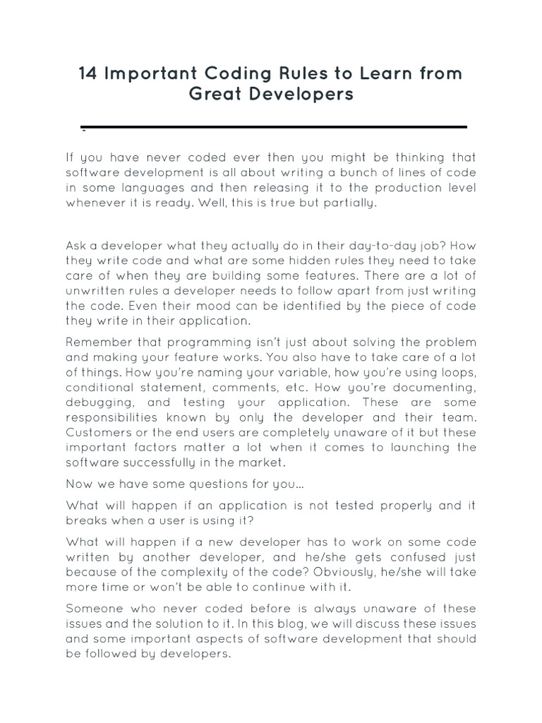 14 Important Coding Rules To Learn From Great Developers | PDF