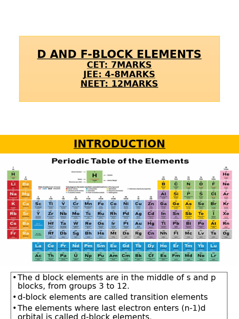 D and F Block Elements Jee | PDF | Actinide | Lanthanide