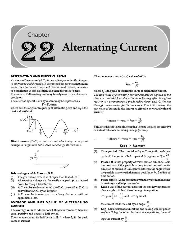 22. Alternating Current | PDF | Electrical Impedance | Alternating Current