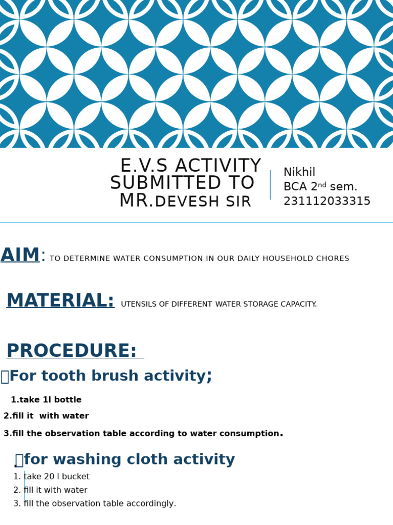 Water Use in Daily Chores | PDF