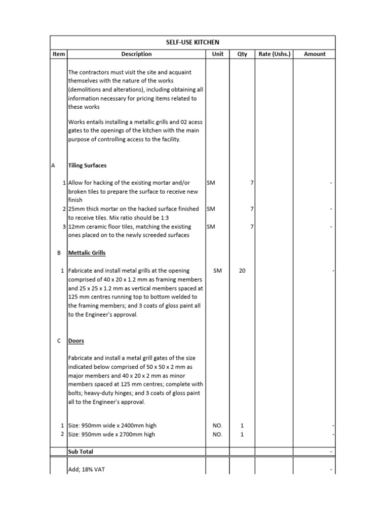 BOQ-SELF -USE KITCHEN | PDF