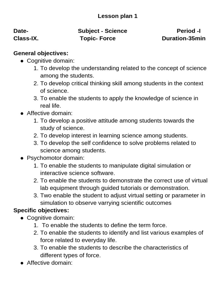Science Lesson Plan on Force | PDF | Force | Science