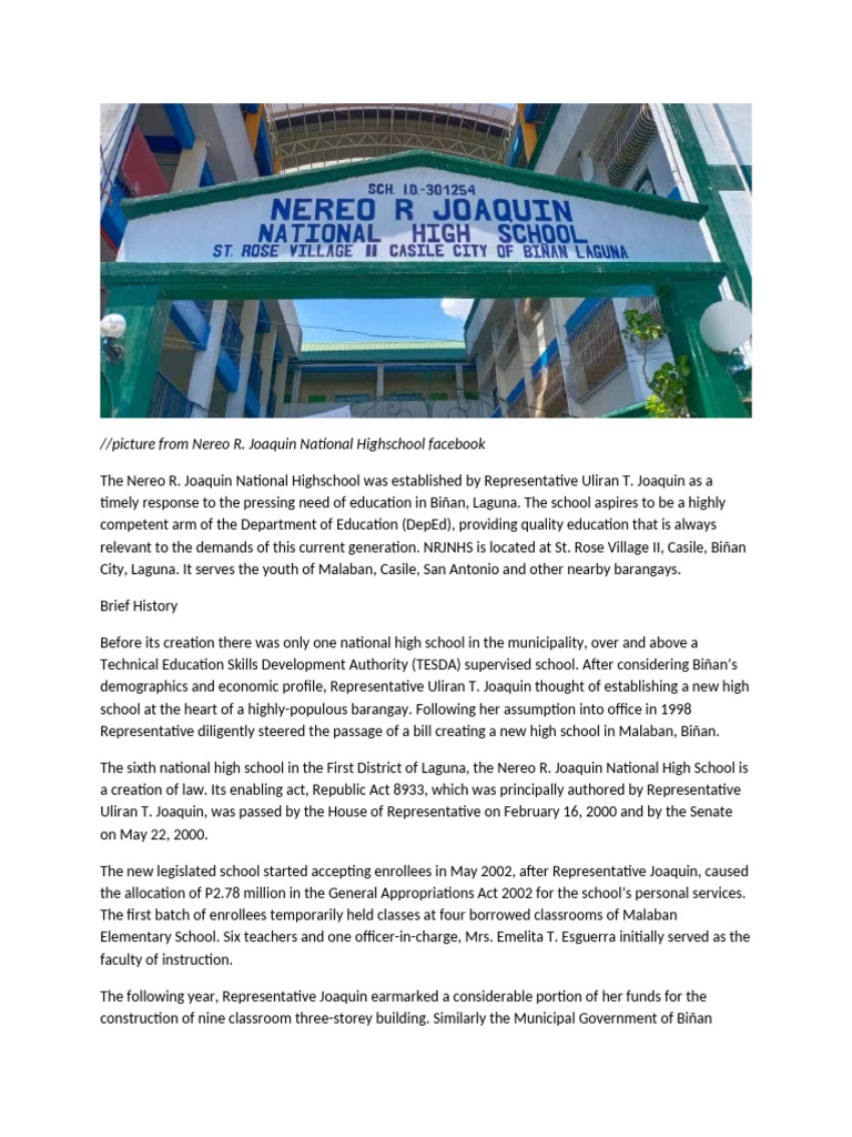 Nereo R. Joaquin National High School Overview | PDF