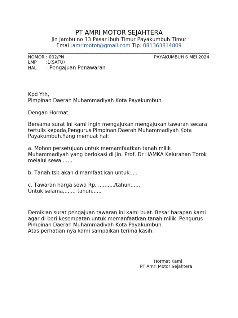 Surat Penawaran Tanah | PDF